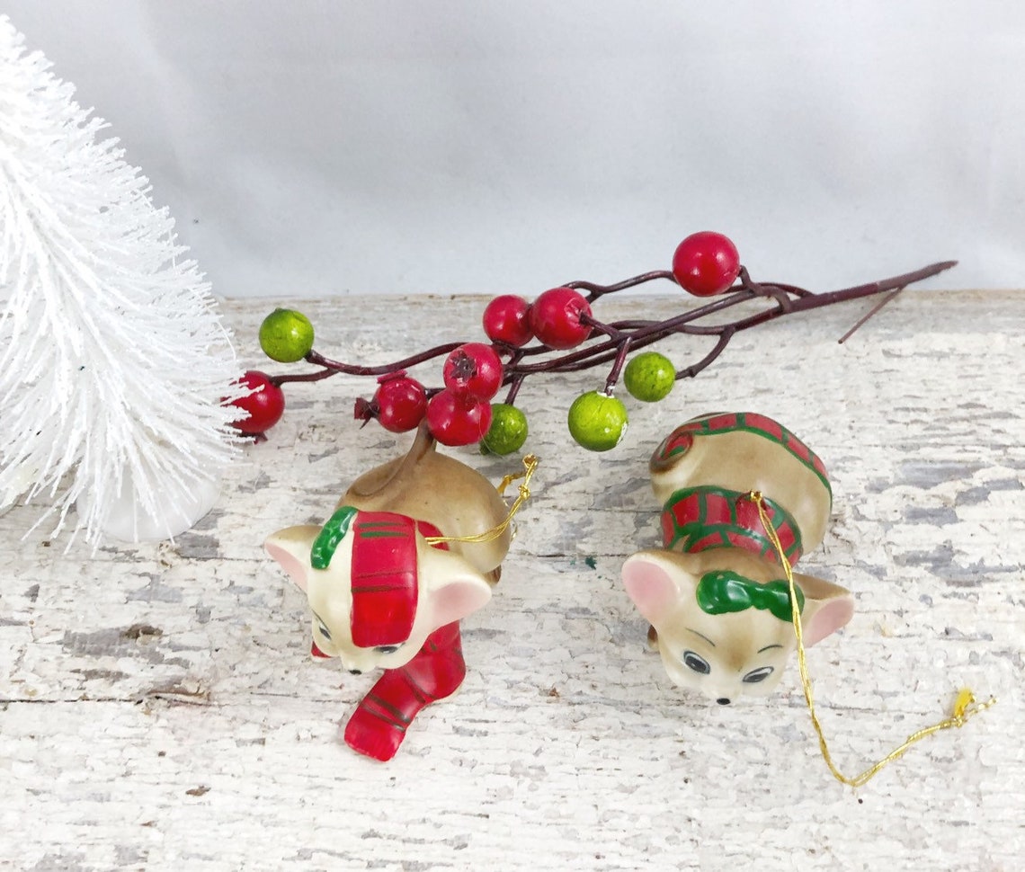 Pair of Adorable Ceramic Holiday Mice Ornaments - Etsy