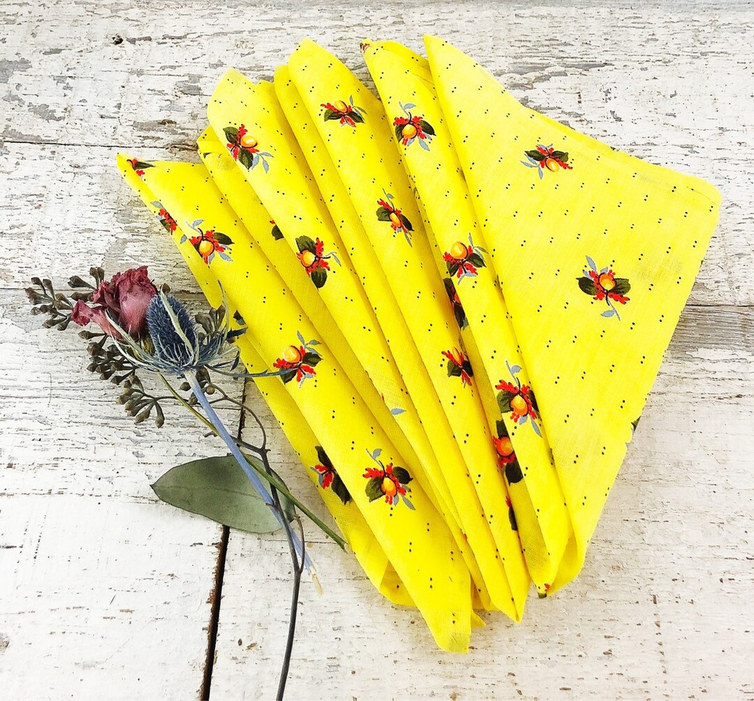 Set of Four Yellow Floral Napkins - Etsy