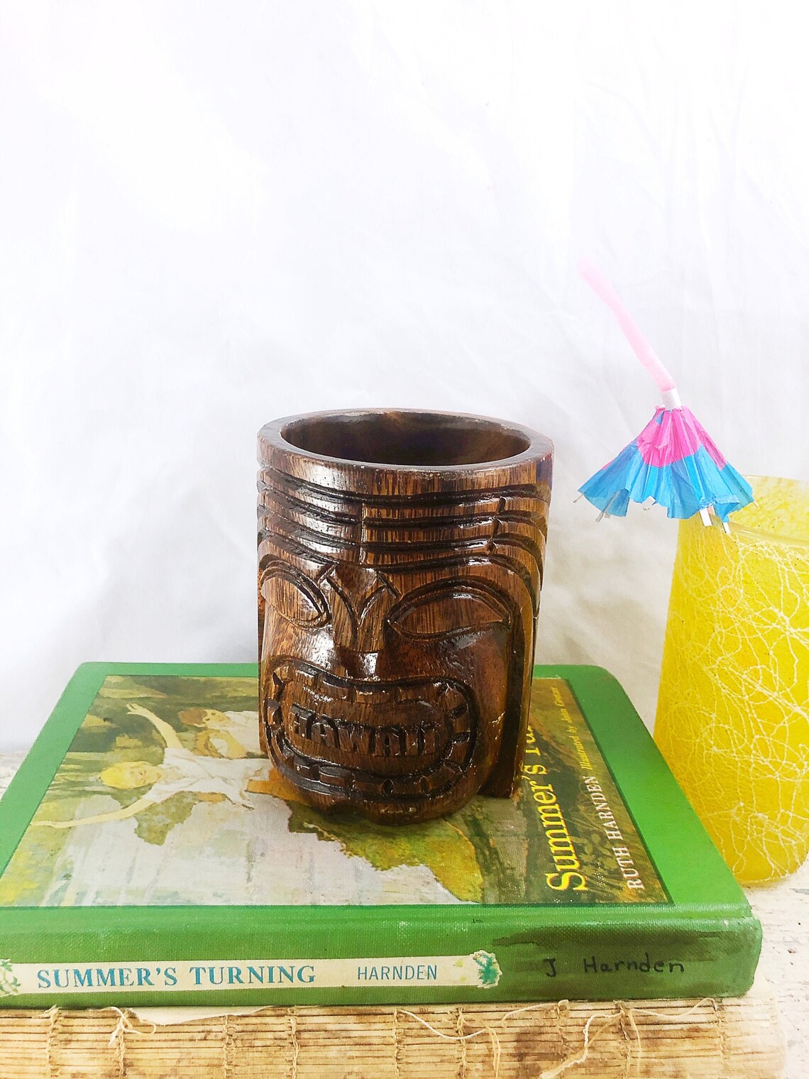 Vintage Wood Carved Tiki Mug | Etsy