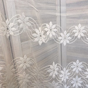 Pair Vintage White Net Sheer Flocked Daisy Curtain Panels - Etsy