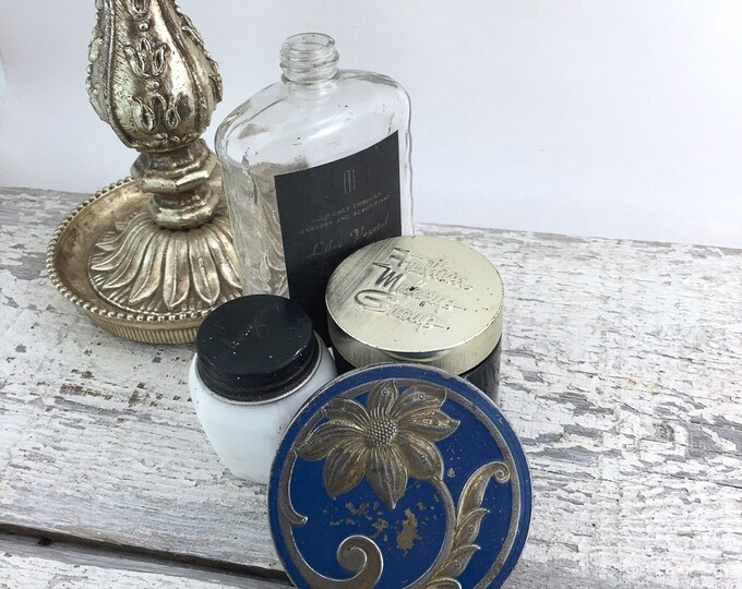 Vintage Blue and Gold Flower Powder Compact - Etsy