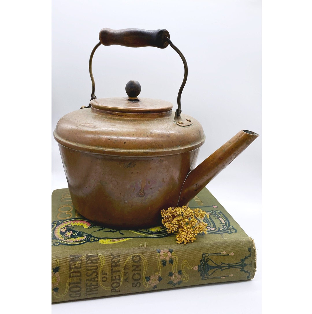 Vintage Copper Tea Pot - Wooden Handle - Etsy