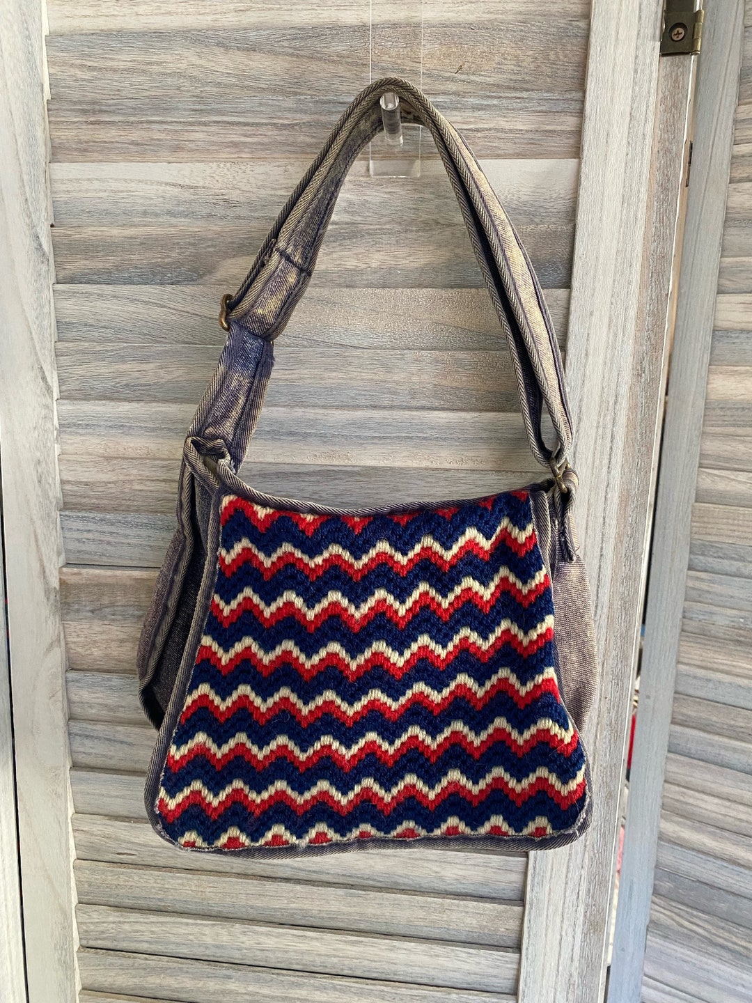Vintage Jean Red White and Blue Purse - Etsy