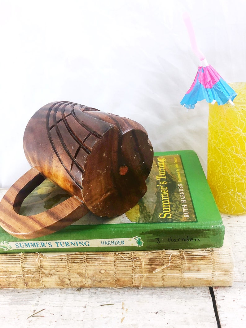 Vintage Wood Carved Tiki Mug | Etsy