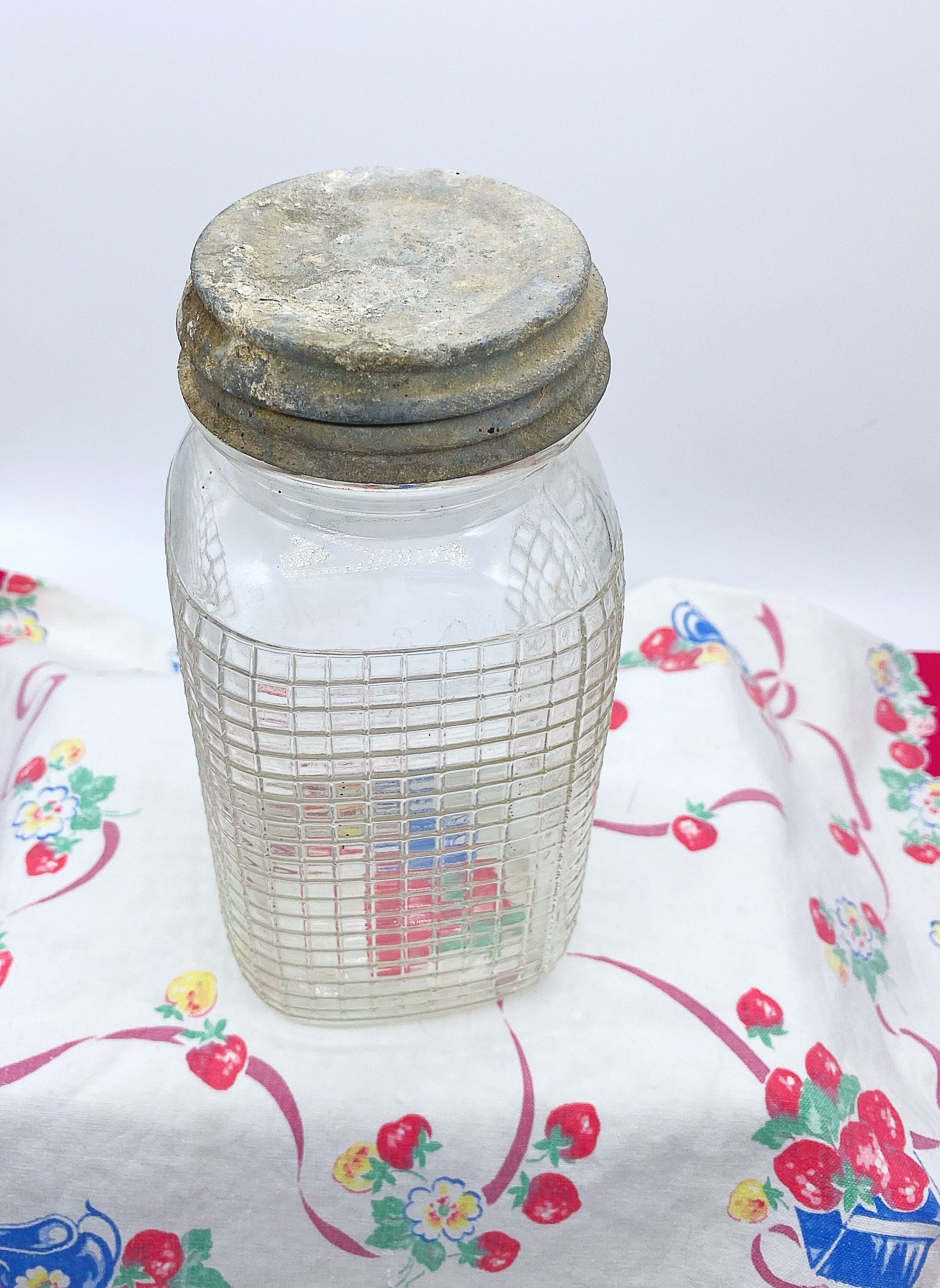 Vintage Cross Hatch Hoosier Canister Jar Zinc Lid | Etsy