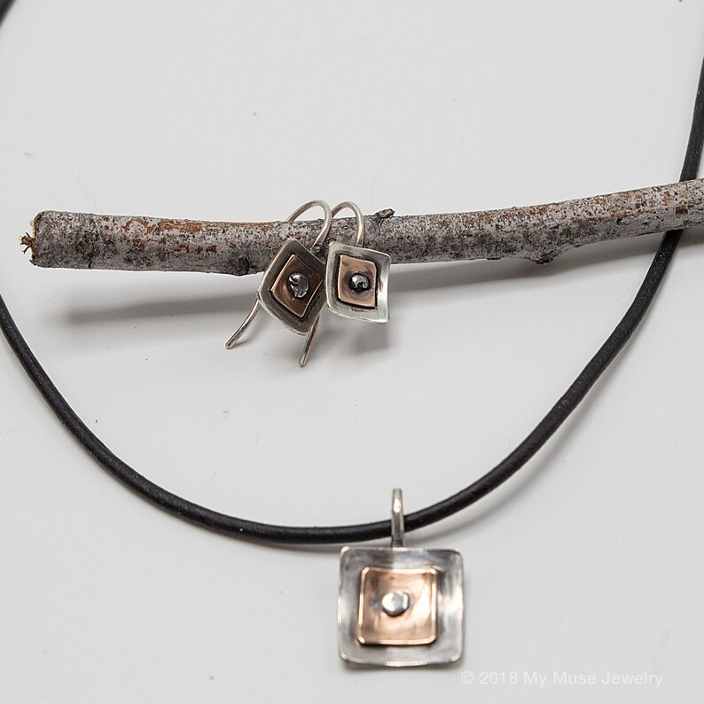 Sterling Silver Geometric Pendant Silver Square Necklace - Etsy