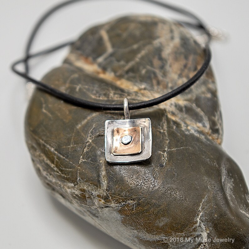 Sterling Silver Geometric Pendant Silver Square Necklace - Etsy