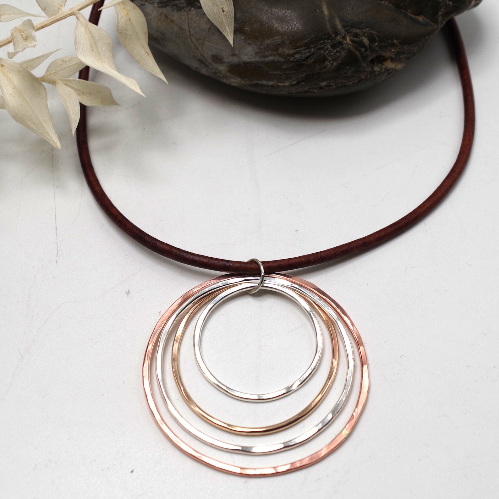 Long Statement Necklace Mixed Metal Pendant Large Pendant | Etsy