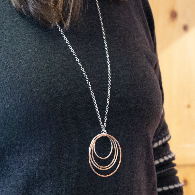 Long Statement Necklace Mixed Metal Pendant Large Pendant | Etsy