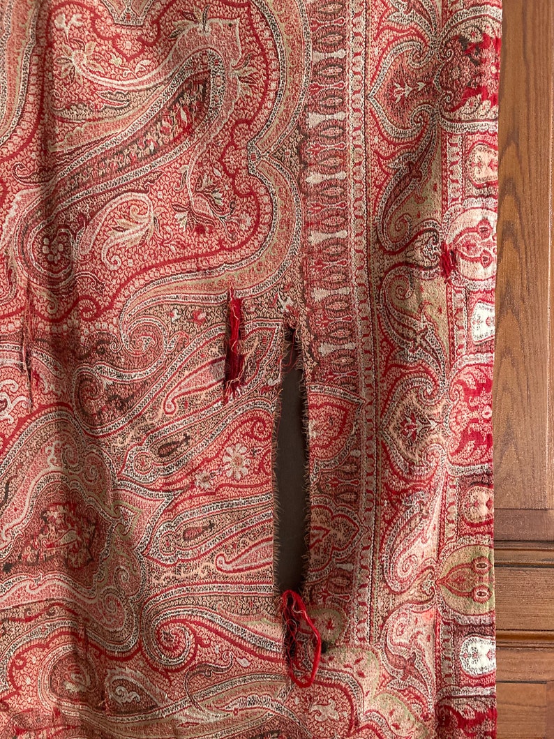 Antique Paisley Shawl Damaged Indian Fabric for Restoration Rescue ...
