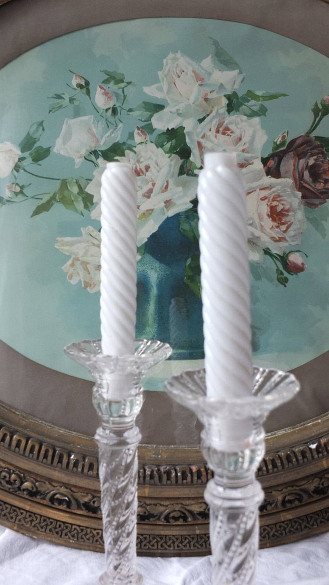 Pair Antique French Paris White Opaline Twisted False Candle for ...