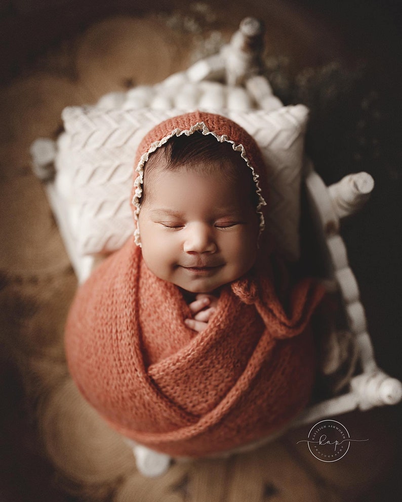 Lace Edge Bonnet or Classic Boy Bonnet and XL Knit Wrap Newborn Photo ...