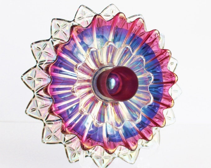 RESERVED: Glass Plate Flower Garden Art aurora / Repurposed Vintage ...