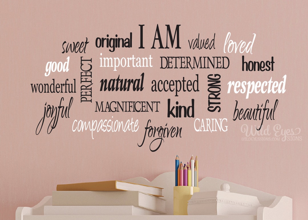 I Am Positive Word Collage for Girls, Teen Girl Vinyl, Wall Design ...
