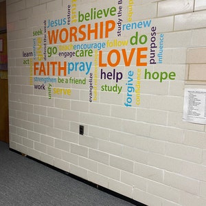 Word Collage Faith Worship Love, Youth Room, Church, Christian School ...