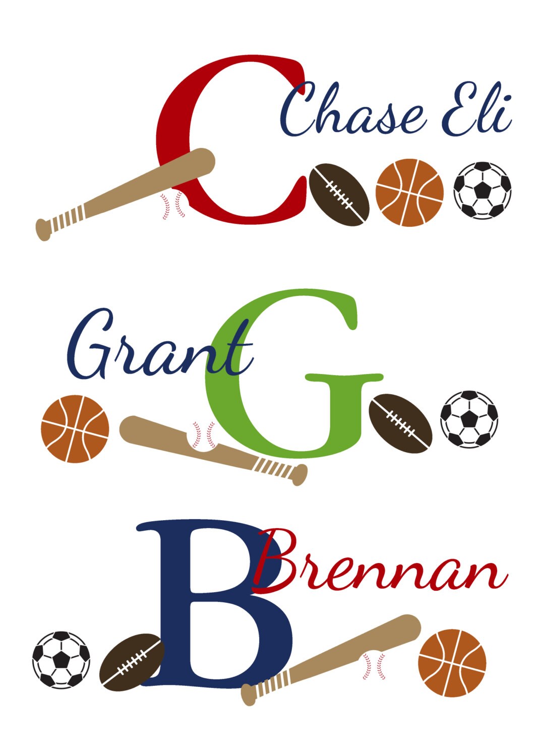 Sports Monogram Baseball Soccer Basketball Football - Etsy