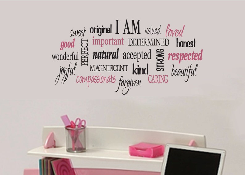 I Am Positive Word Collage for Girls, Teen Girl Vinyl, Wall Design ...