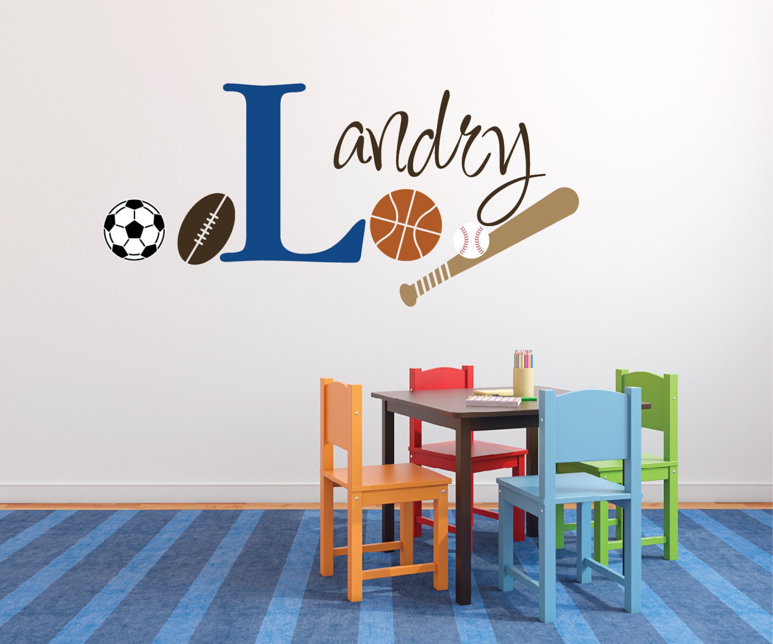 Monogram Sport Theme Baseball Soccer Basketball Football Boys Room ...