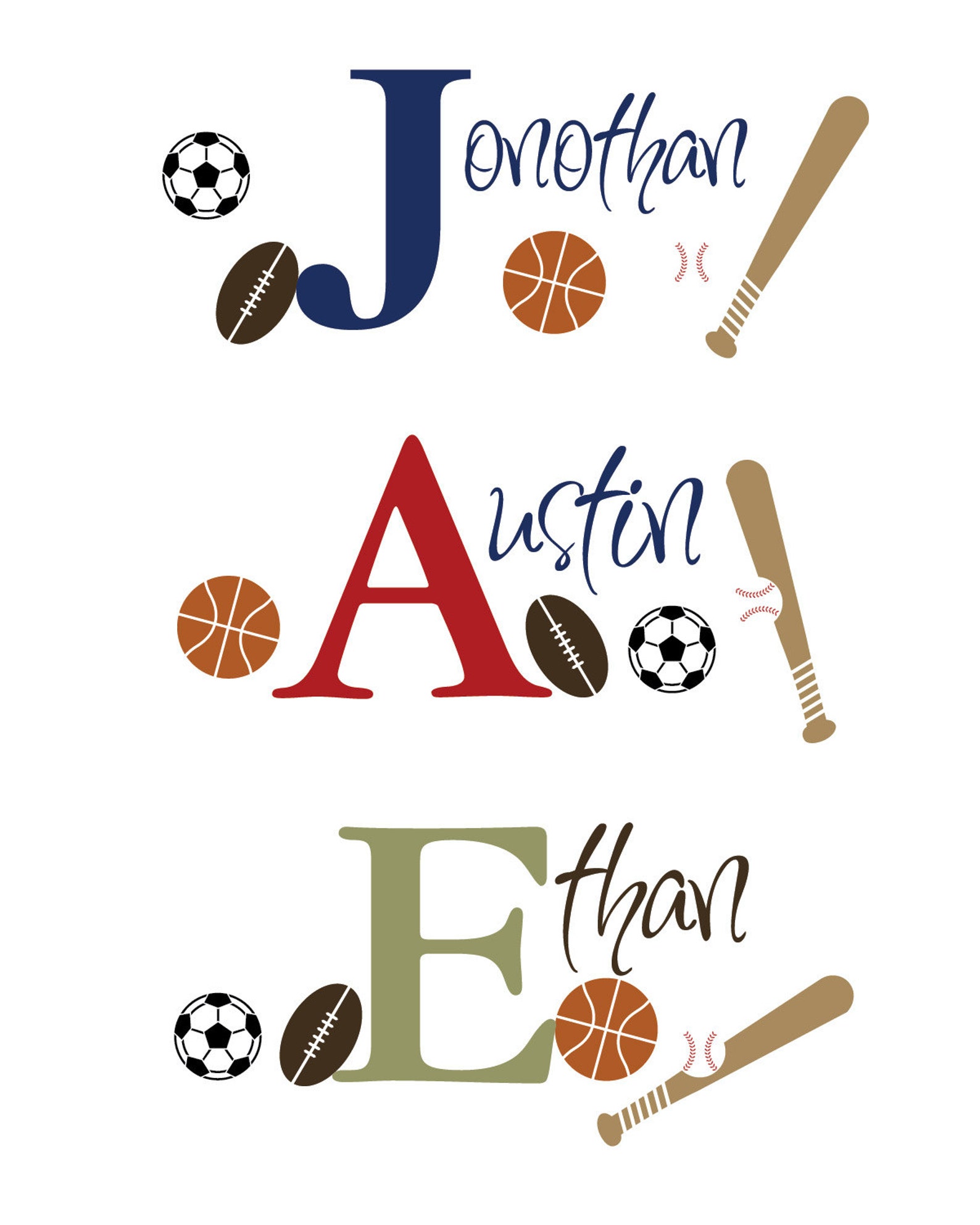 Monogram Sport Theme Baseball Soccer Basketball Football Boys Room ...