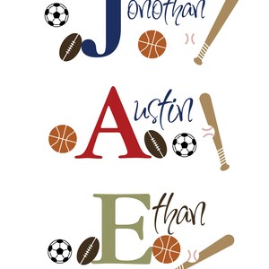 Monogram Sport Theme Baseball Soccer Basketball Football Boys Room ...