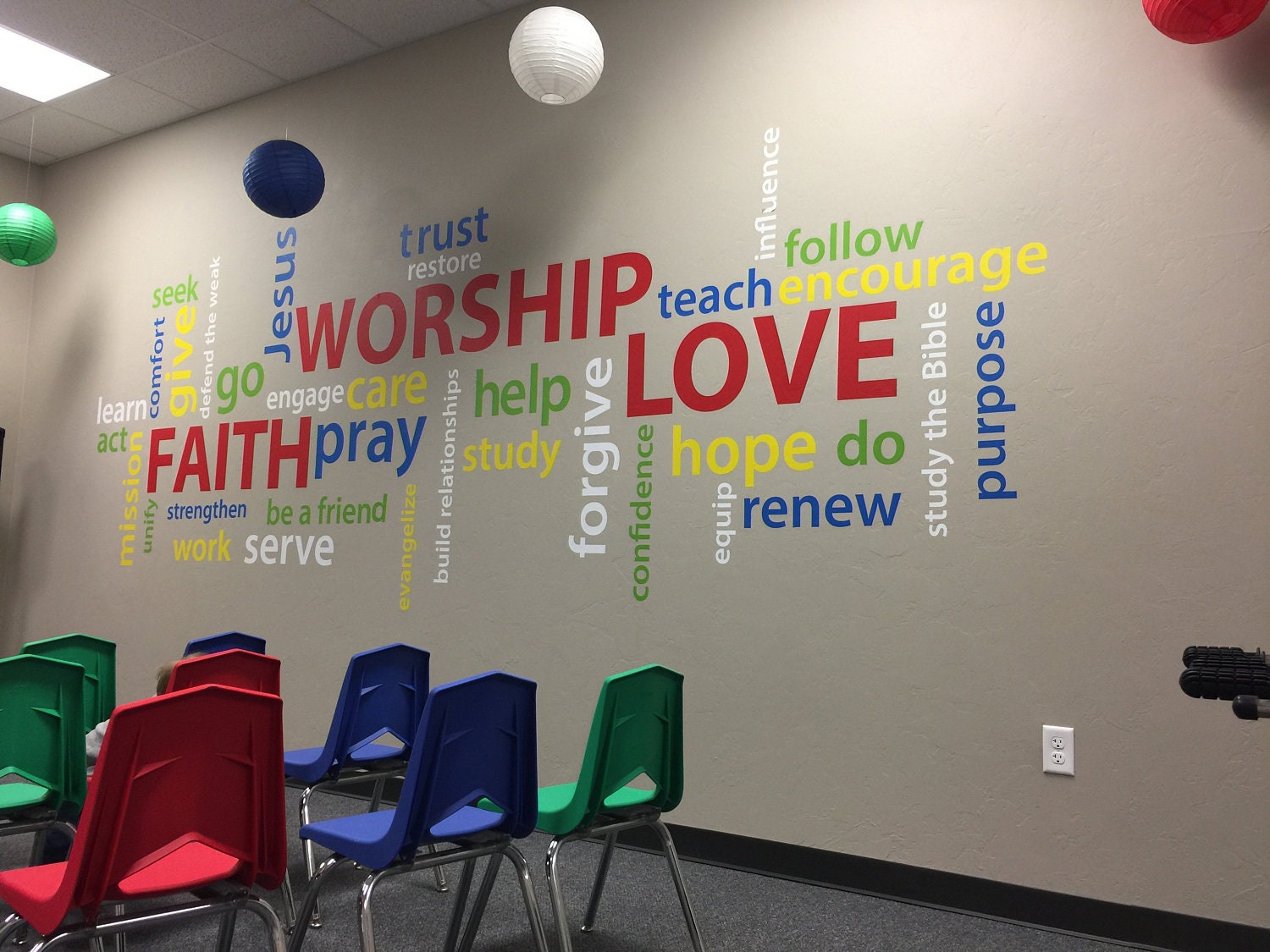 Word Collage Faith Worship Love, Youth Room, Church, Christian School ...