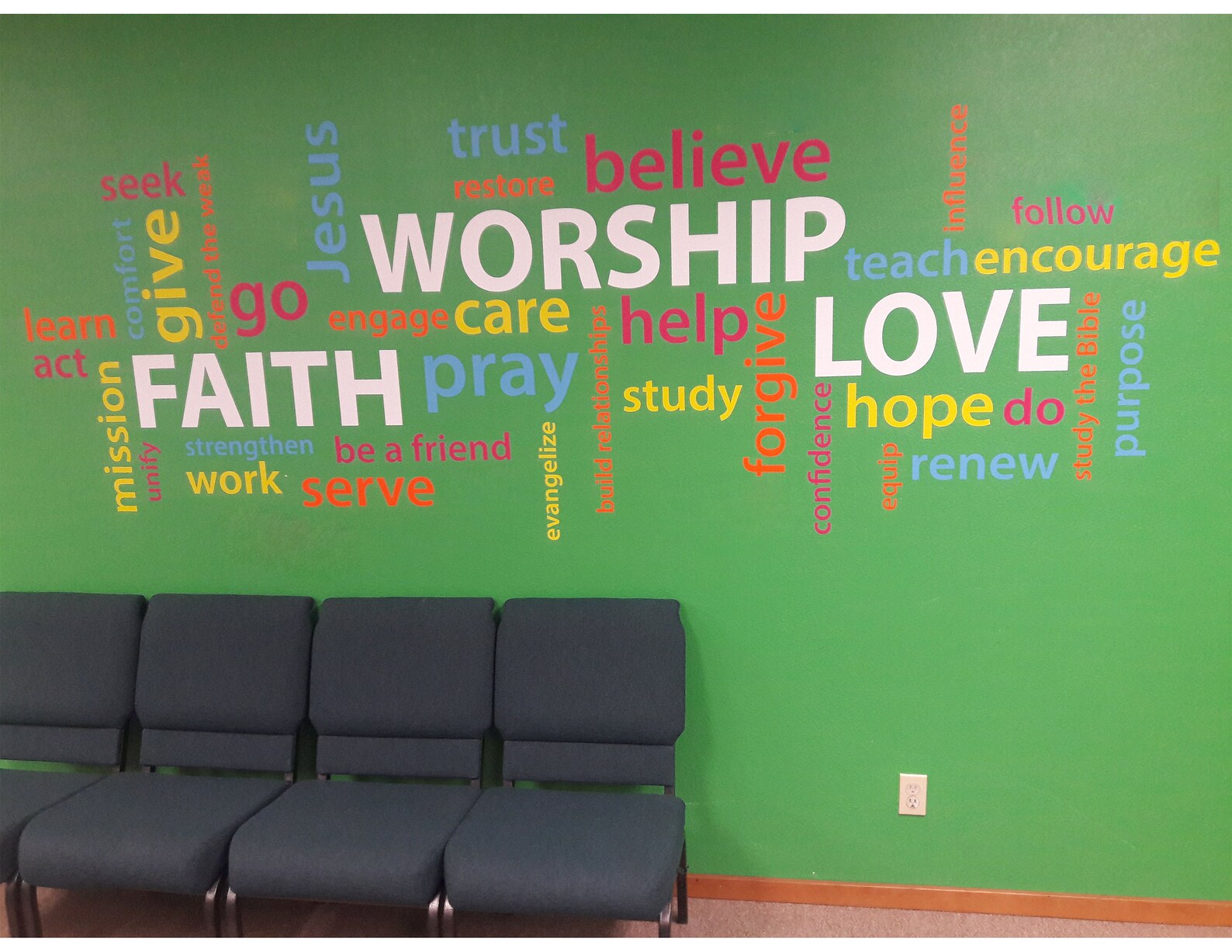 Word Collage Faith Worship Love, Youth Room, Church, Christian School ...