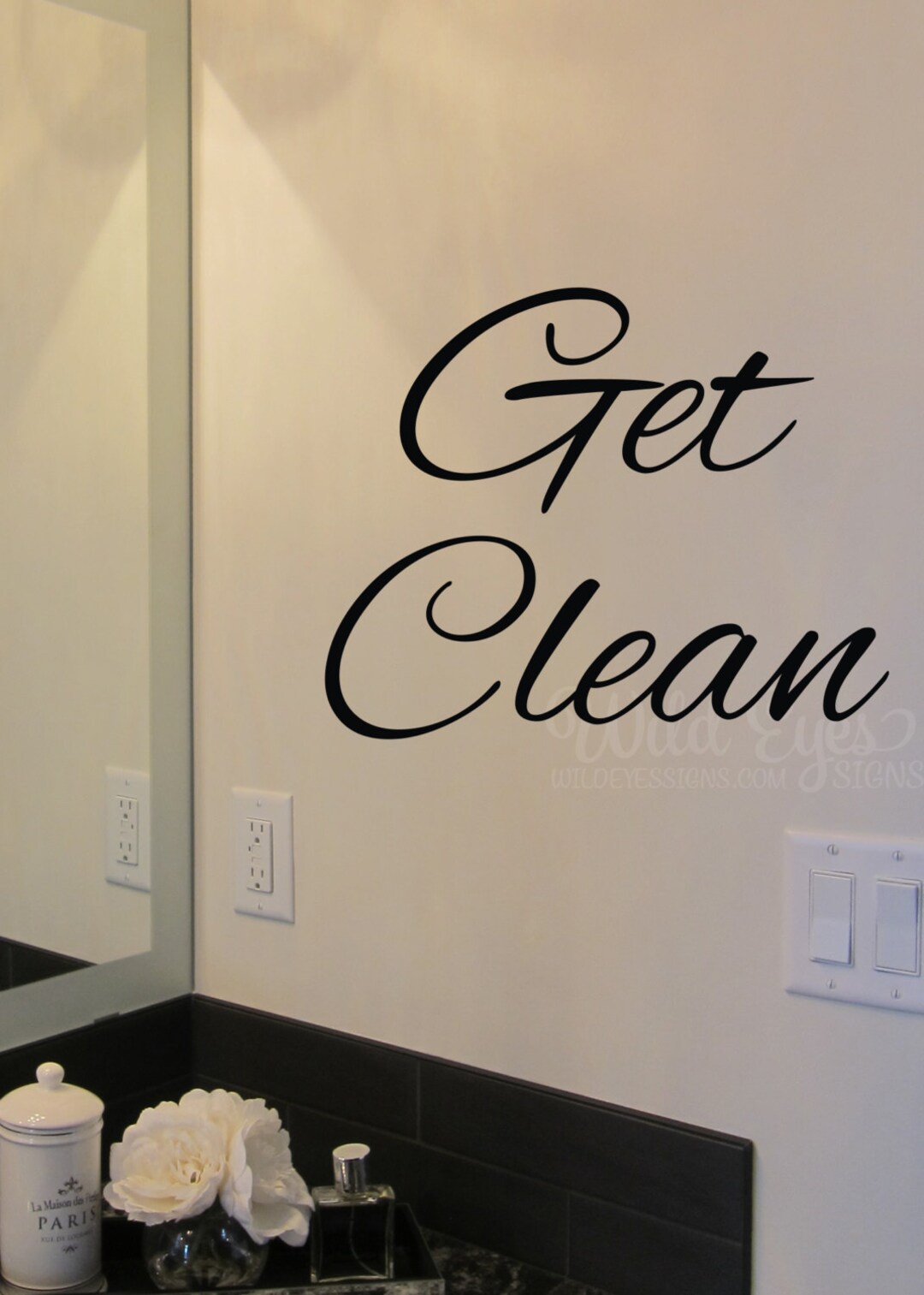 Get Clean, Bathroom Shower Door, Bathroom Wall Decor, Wall Decal, Vinyl ...