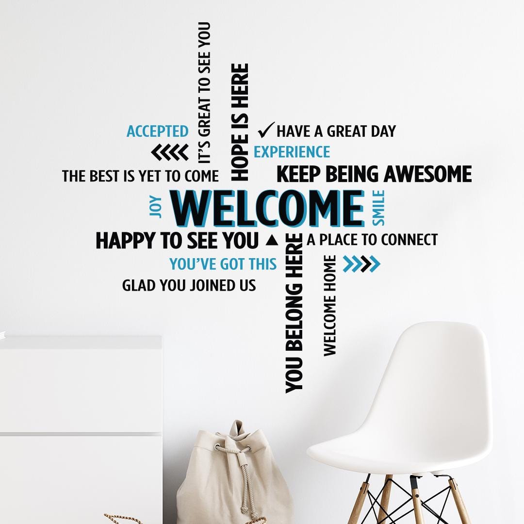 Welcome Word Collage, Vinyl Wall Decal, Business, Library, Church ...