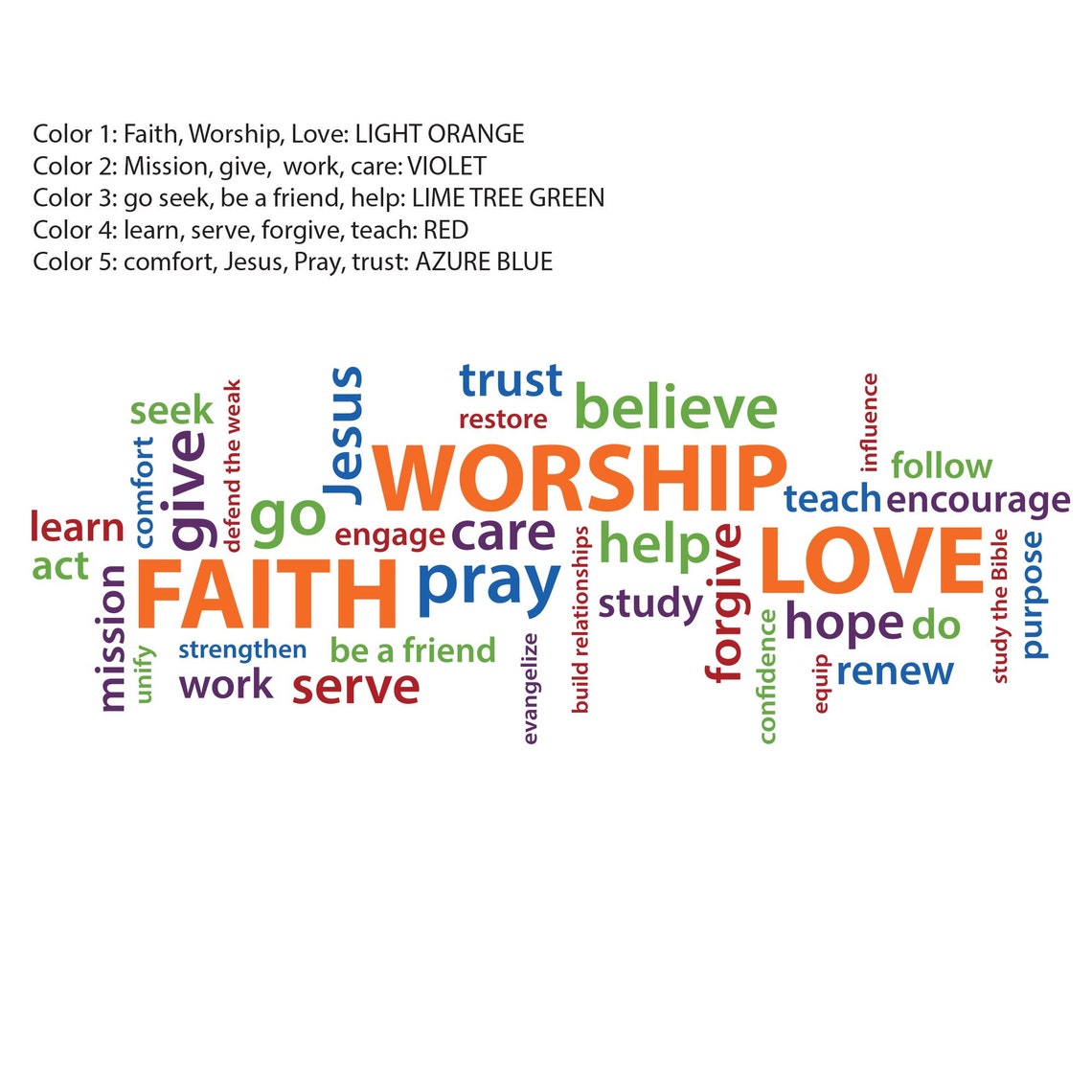 Word Collage Faith Worship Love Youth Room Church Christian - Etsy