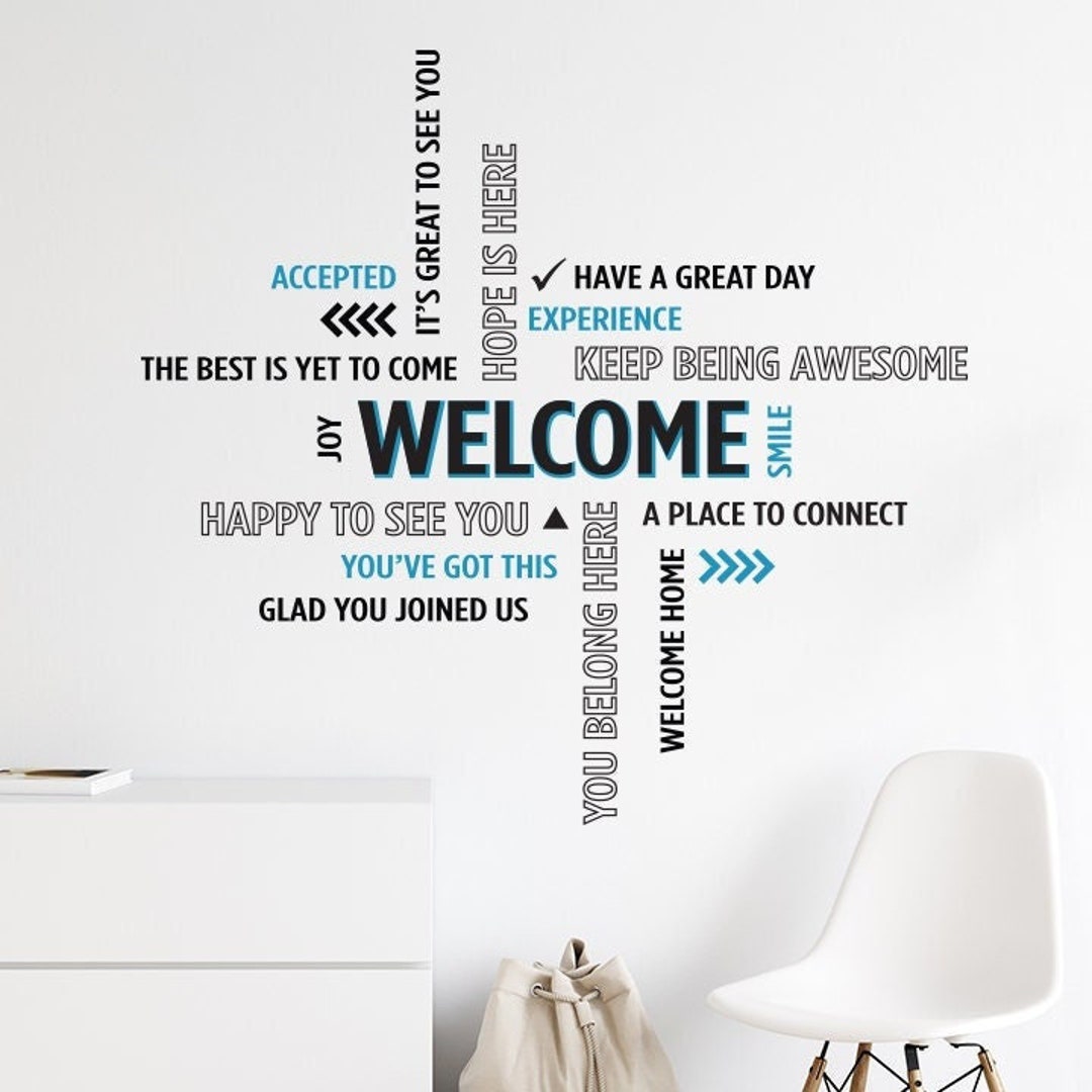 Welcome Word Collage, Vinyl Wall Decal, Business, Library, Church ...