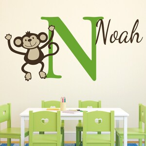 Monogram Personalized Name and Initial Cute Monkey Vinyl Decal, Nursery ...