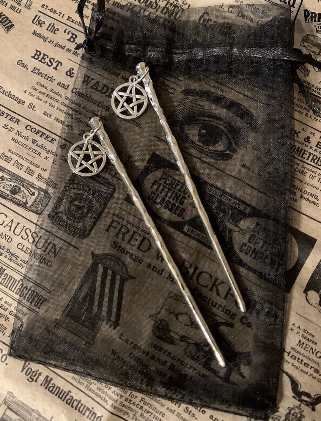 Pair of WICCAN Silver Pentagram HAIR STICKS, Gift Wrapped for Your ...