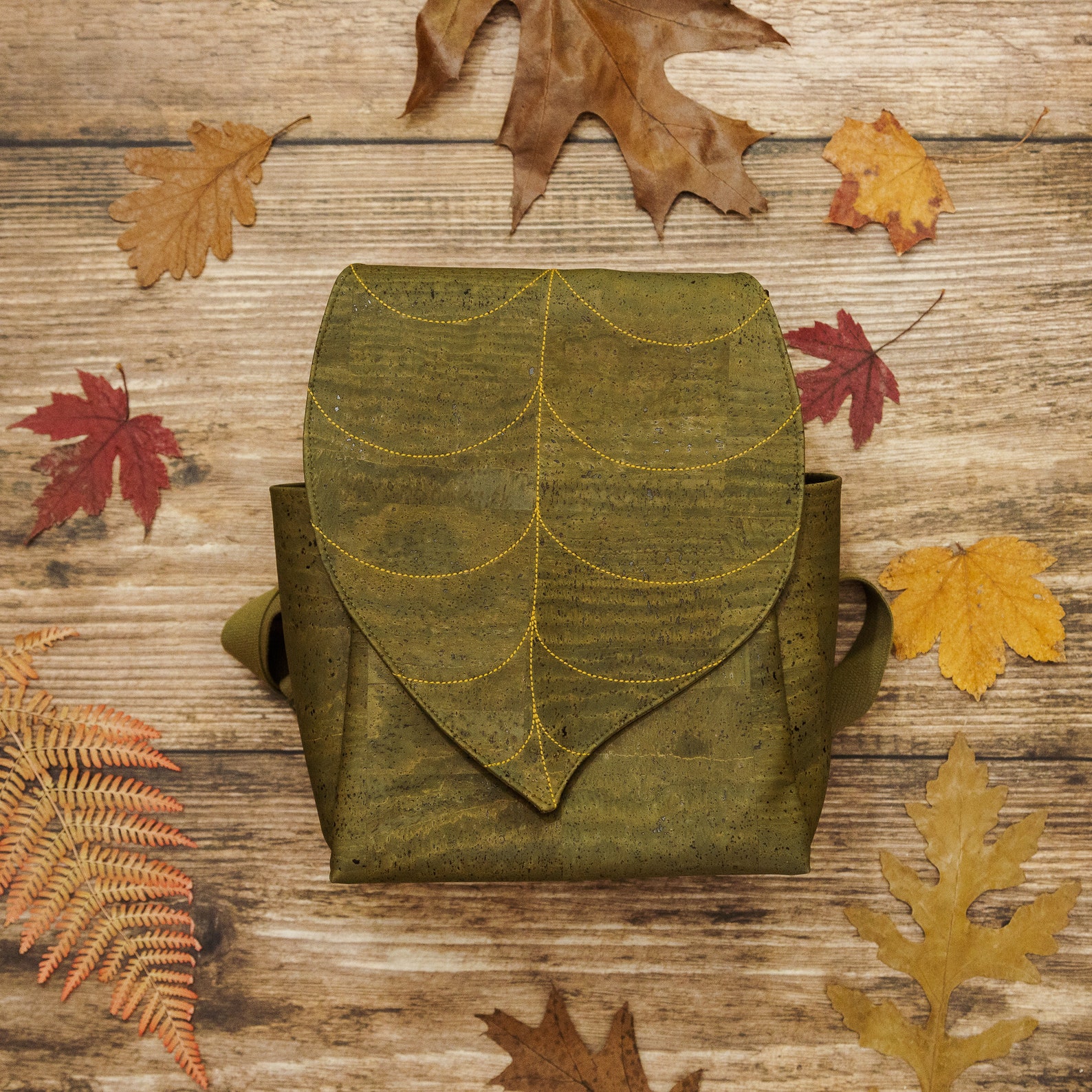 Green Cork Leather Leaf Backpack Made From Plant Based - Etsy Canada