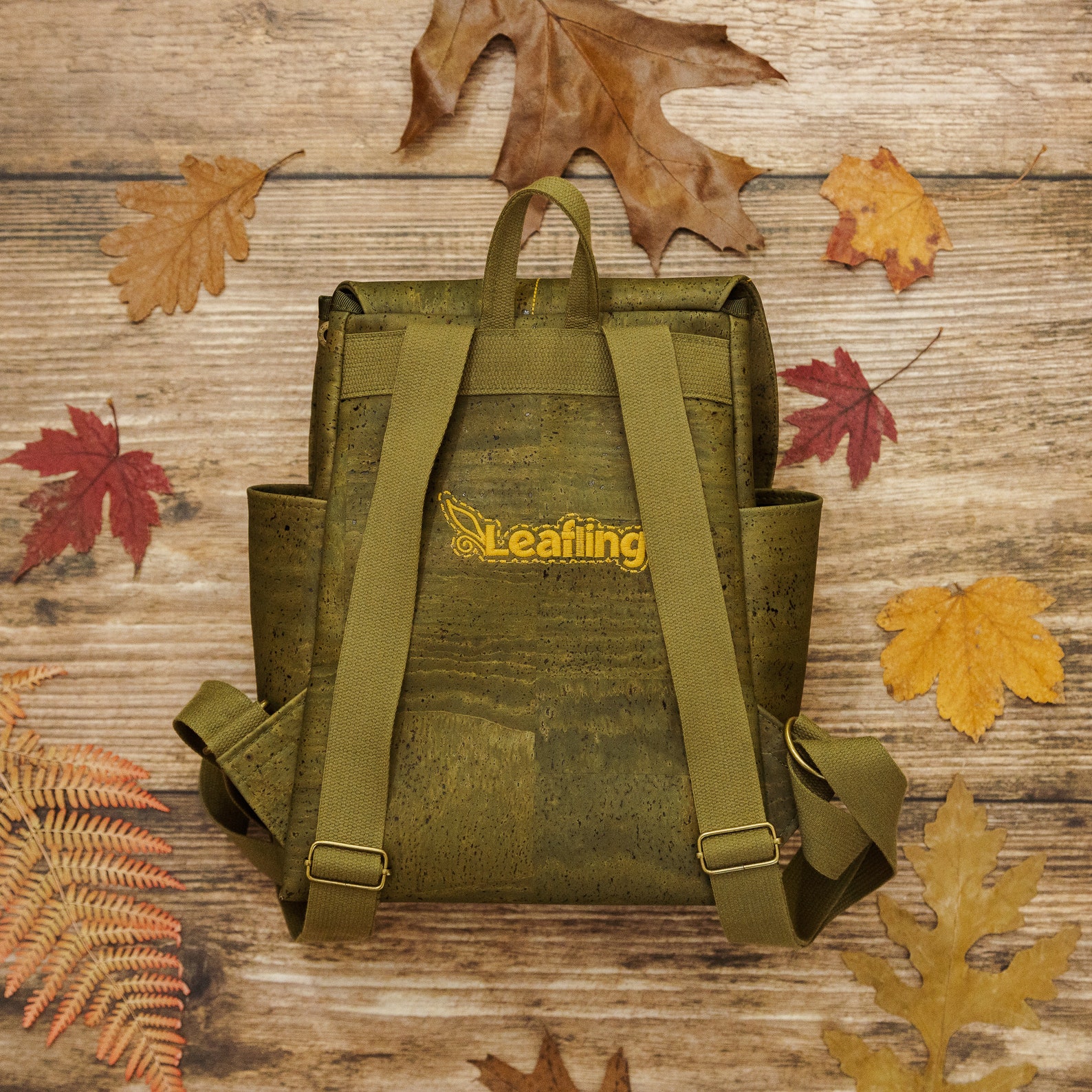 Green Cork Leather Leaf Backpack Made From Plant Based - Etsy Canada