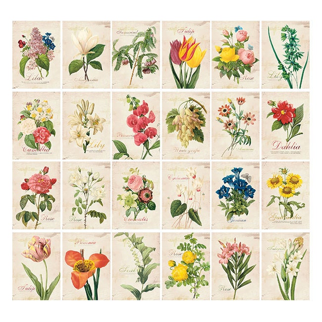 Flower romantic vintage label sticker set deco sticker | Etsy