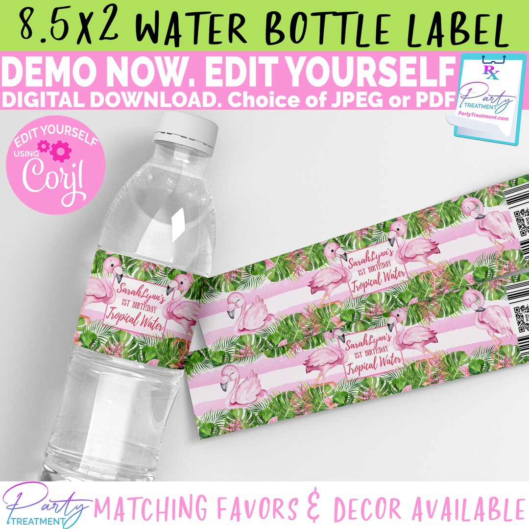 Flamingo Water Label Printable, Flamingo Party Favor Beverage Label ...