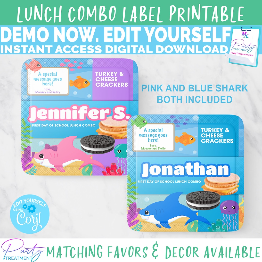 Editable Shark First Day of School Lunch Printable, Little Shark ...