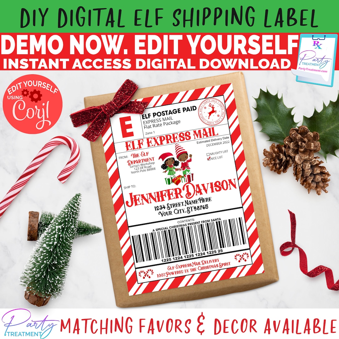 Elf Shipping Label, Elf Mail, Christmas Gift Labels, Christmas Shipping ...