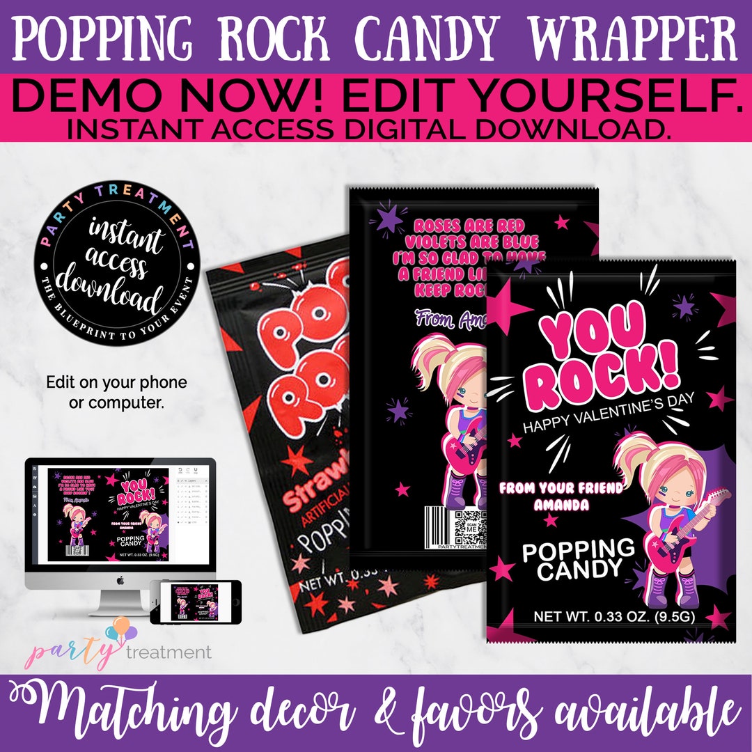 Pop Rock Valentine Favor, You Rock Valentine Wrapper, Blonde INSTANT ...