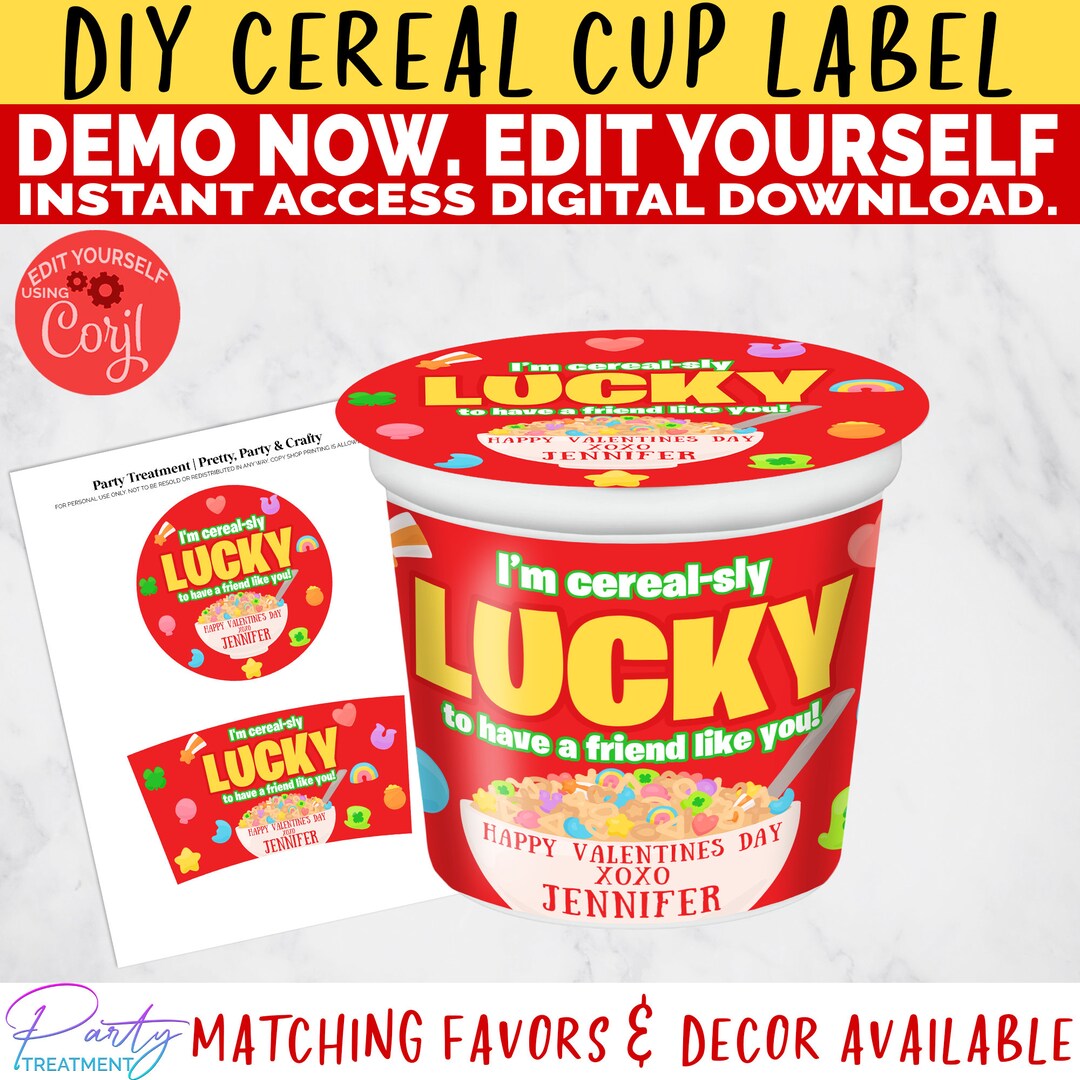 Cereal Valentine Printable Label, I'm Cereal-sly Lucky Valentine Favor ...