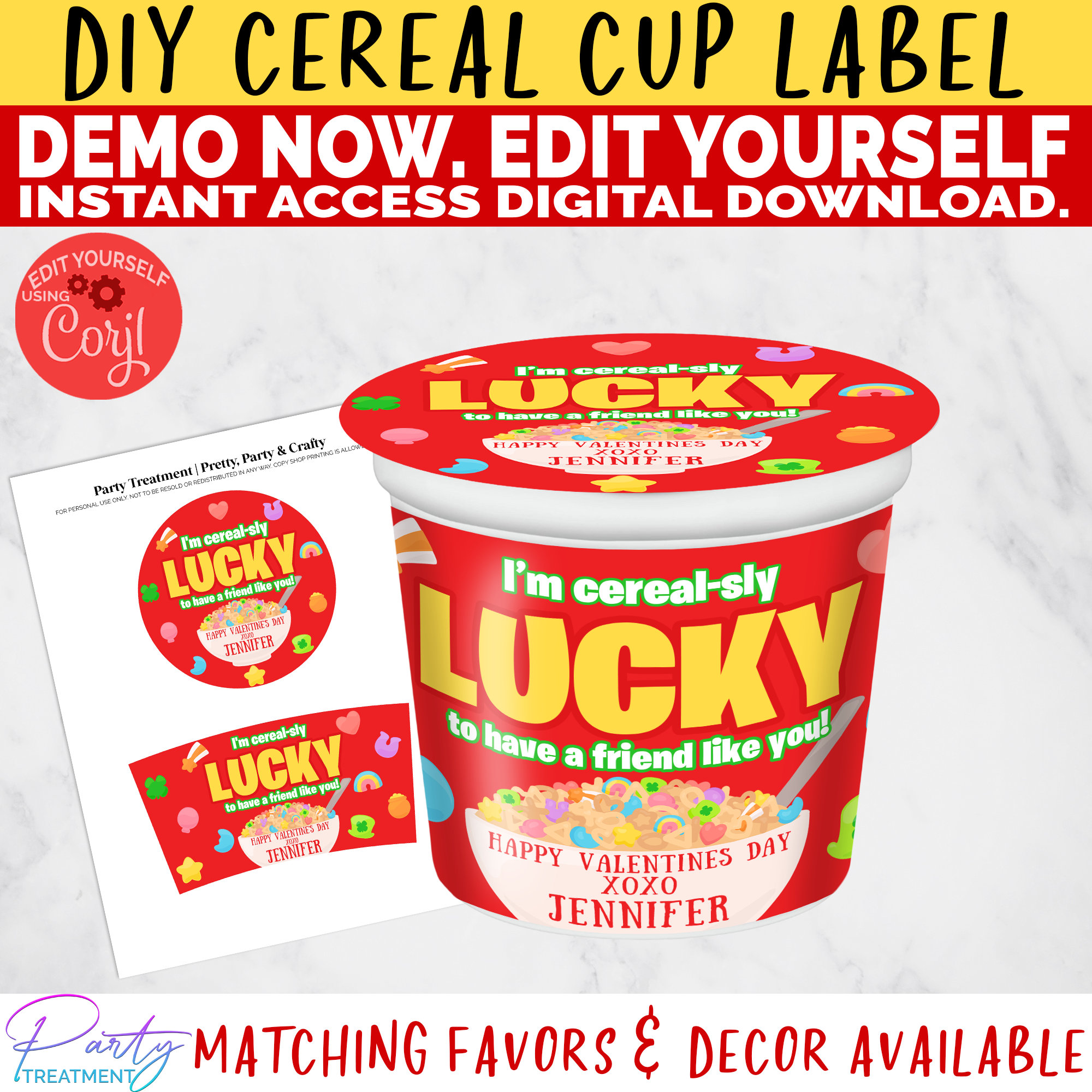 Cereal Valentine Printable Label, I'm Cereal-sly Lucky Valentine Favor ...