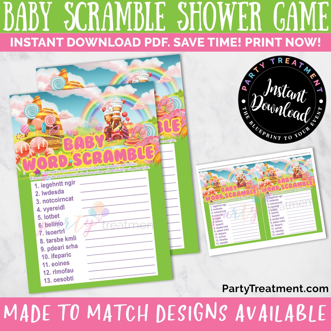 Candyland Word Scramble Baby Shower Games, Candy Land Baby Shower ...