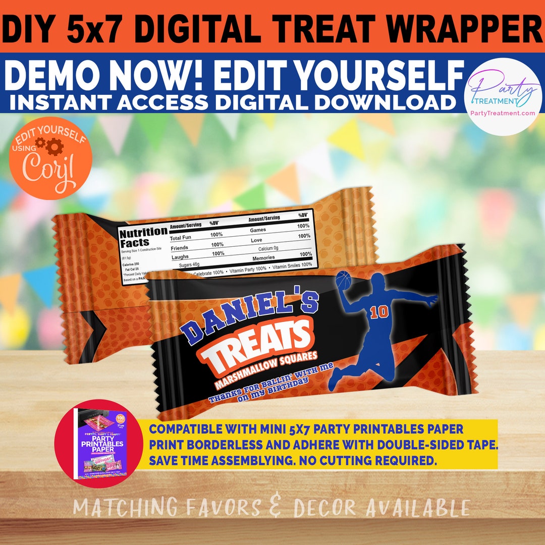 Basketball Party Krispie Treat Wrapper: Blue & Orange Favor (digital ...