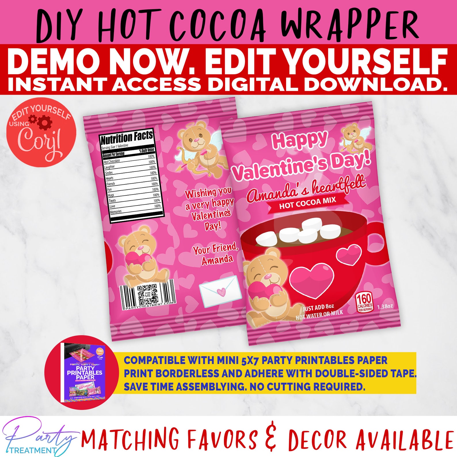 Popcorn Valentine Printable Wrapper, Valentines Day Popcorn Favor, You ...