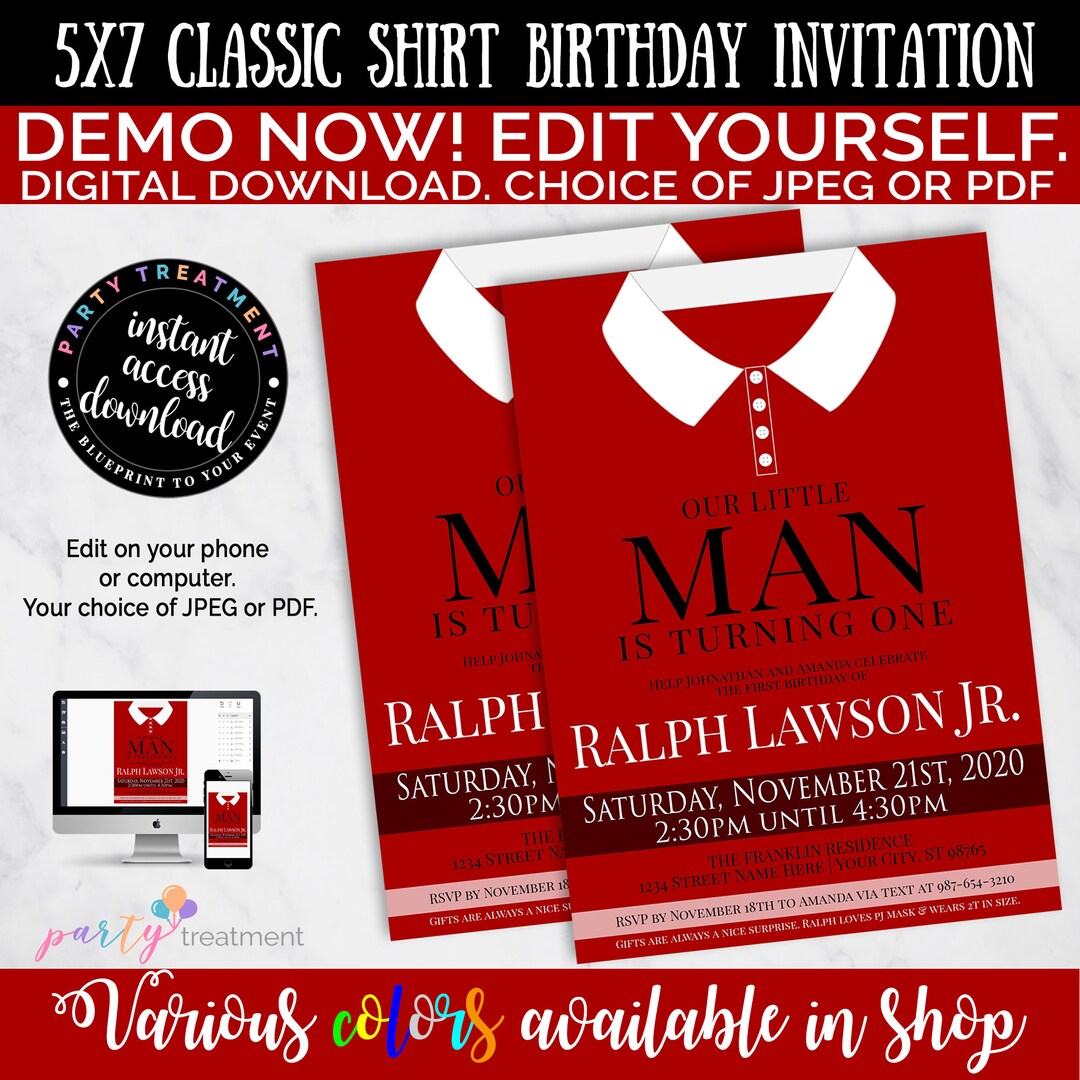 Classic Shirt Birthday Invitation Collar Shirt Invitation - Etsy