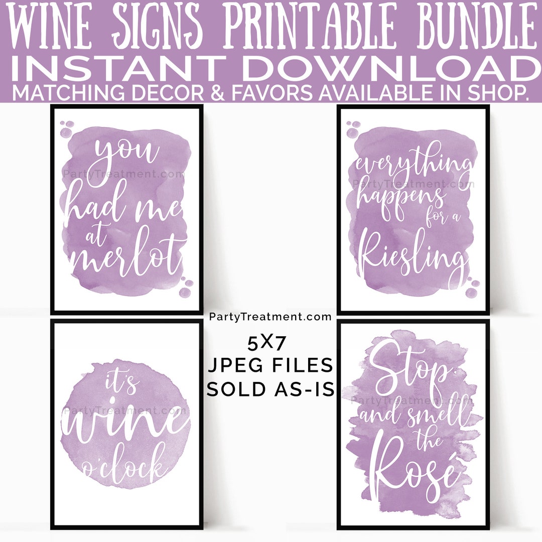 Printable Wine Signs, Printable Wine Sayings, Wine Party Decor, Wine ...