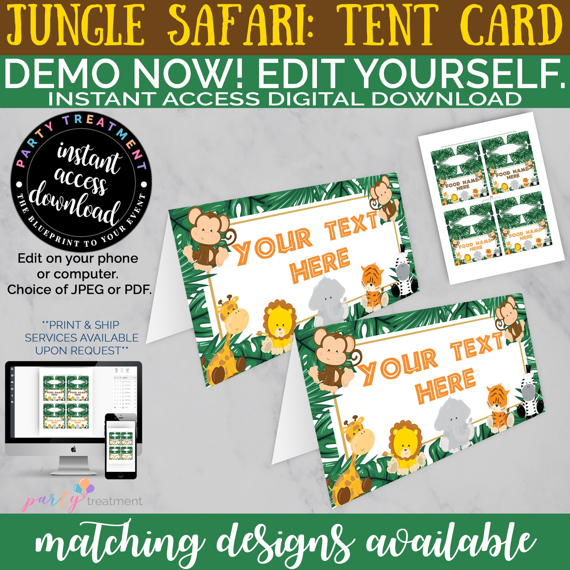 Jungle Food Tent Card Safari Food Tent Card Jungle Name | Etsy