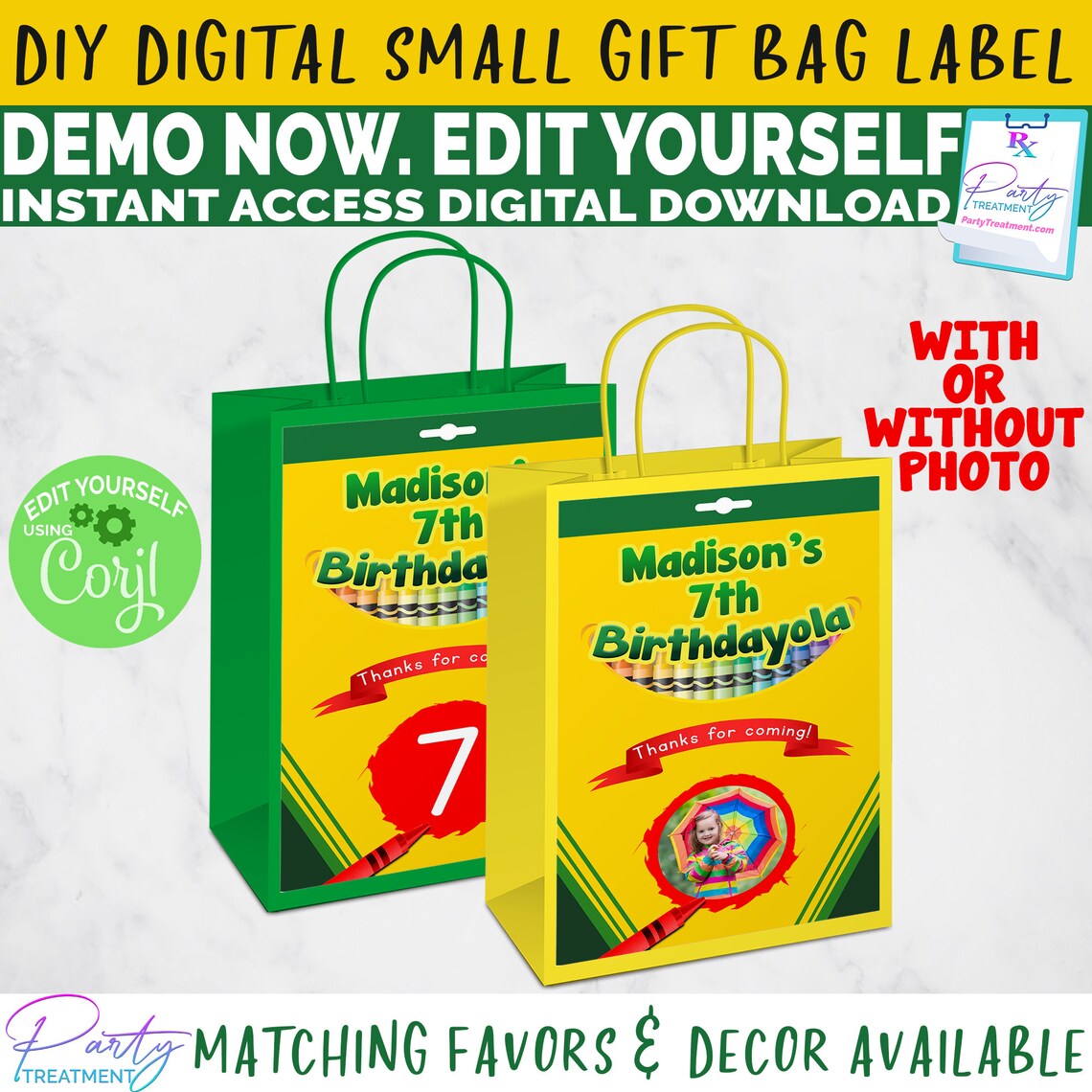 Crayon Gift Bag Label Crayon Party Favor Bag Label Printable | Etsy