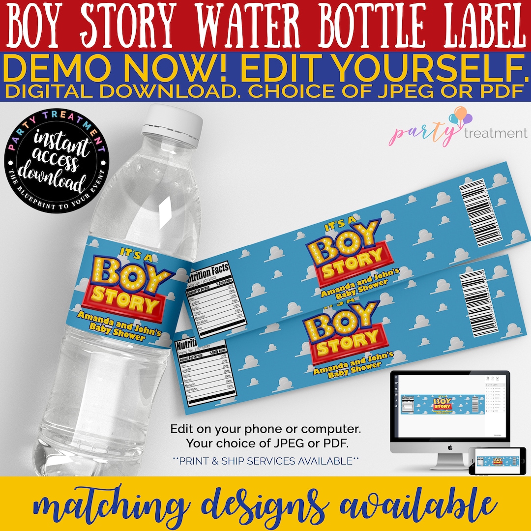 Boy Story Water Bottle Label, INSTANT DOWNLOAD - Etsy
