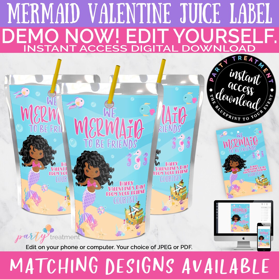 Mermaid Valentine, We Mermaid to Be Friends Valentine Favor, Juice ...